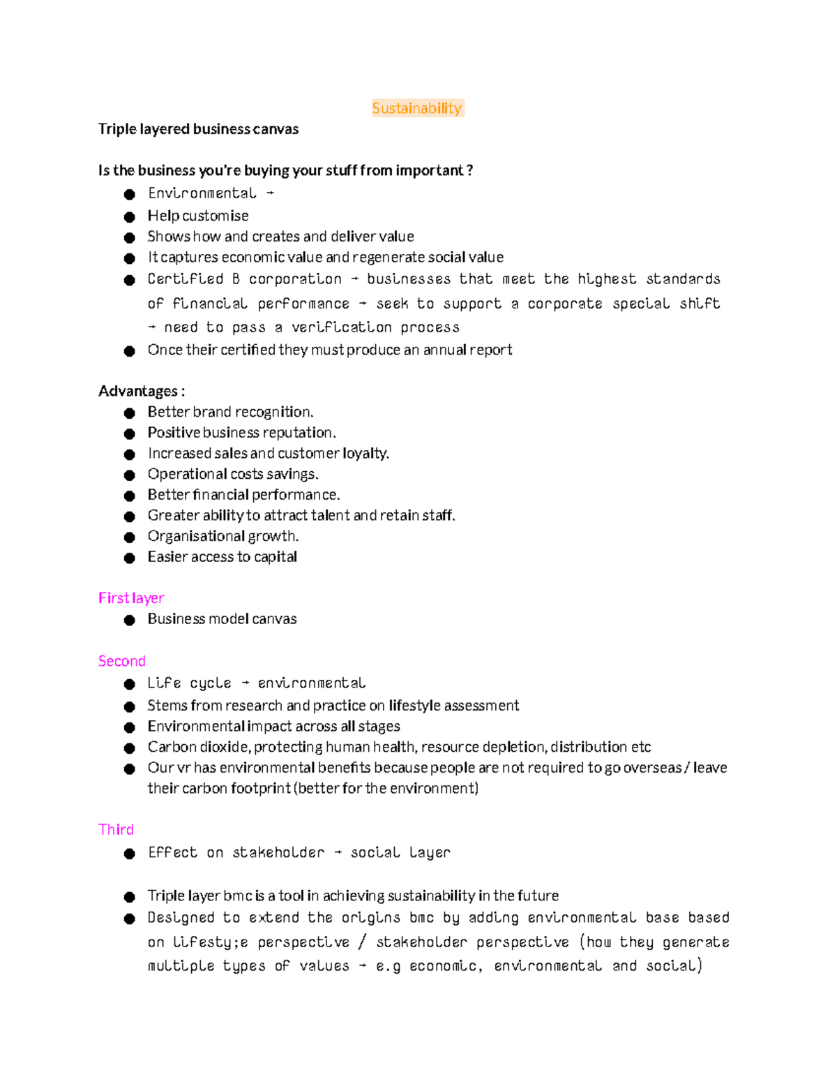 Week 11 tutorial - weekly work - Sustainability Triple layered business ...