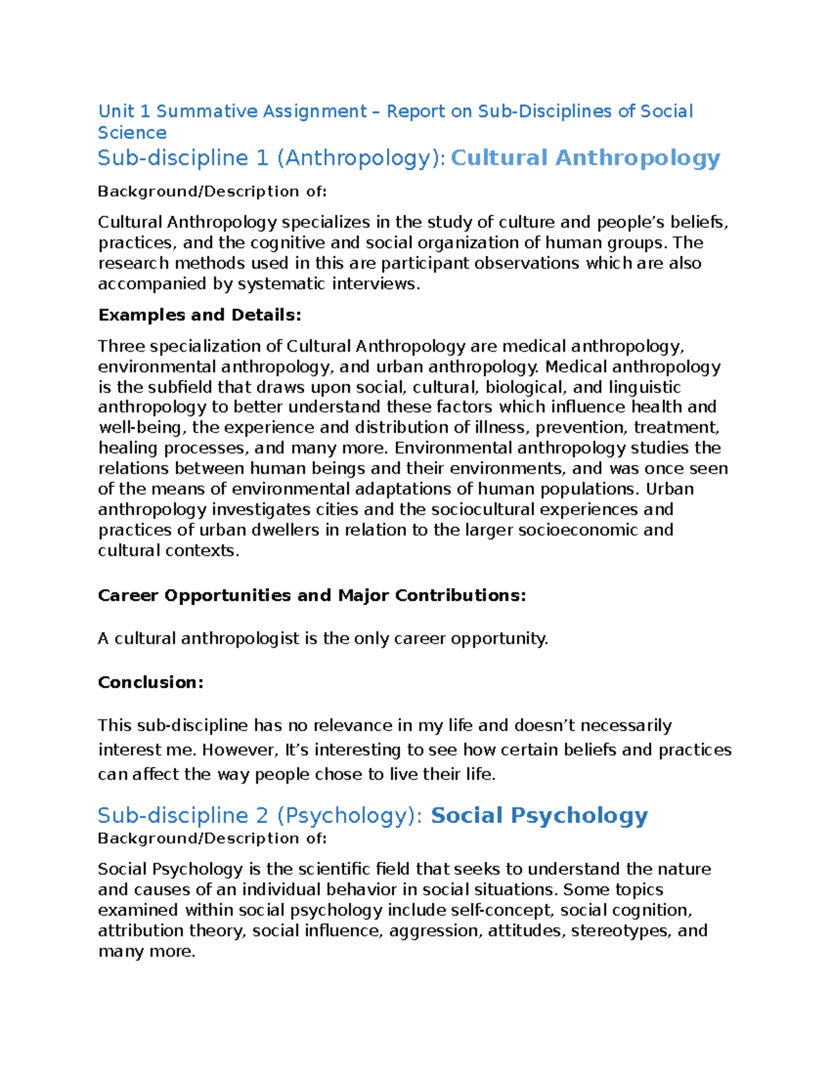 Cultural Anthropology, Social Psychology, and Criminology - Unit 1 ...