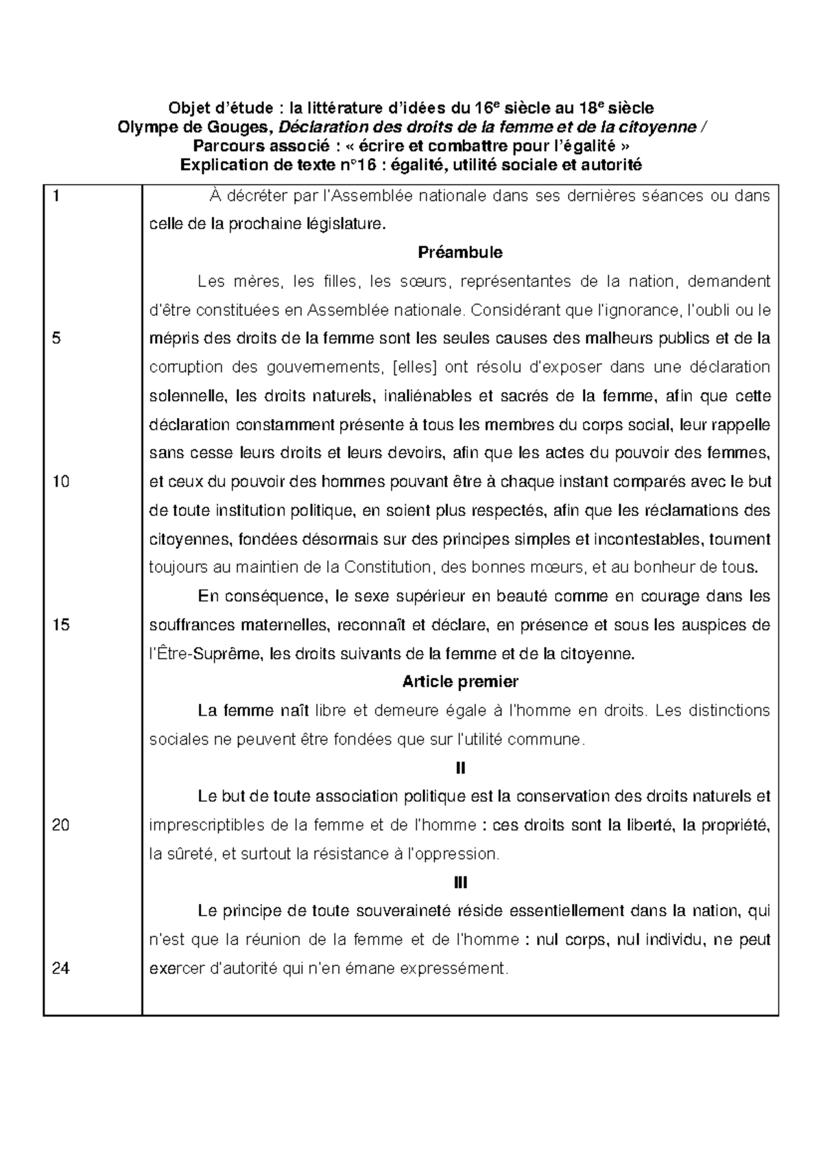Texte 16 préambule - préambule de la déclaration des droits de la femme ...