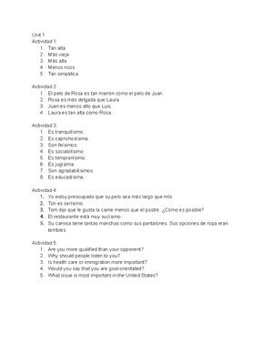 2020- Intermediate Spanish- Assignment - Unit 1 Actividad 1: 1. Bailo 2 ...