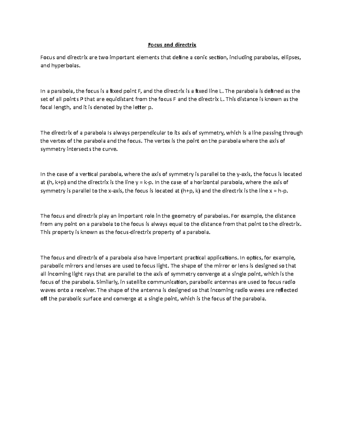 Focus and directrix - Focus and directrix Focus and directrix are two ...