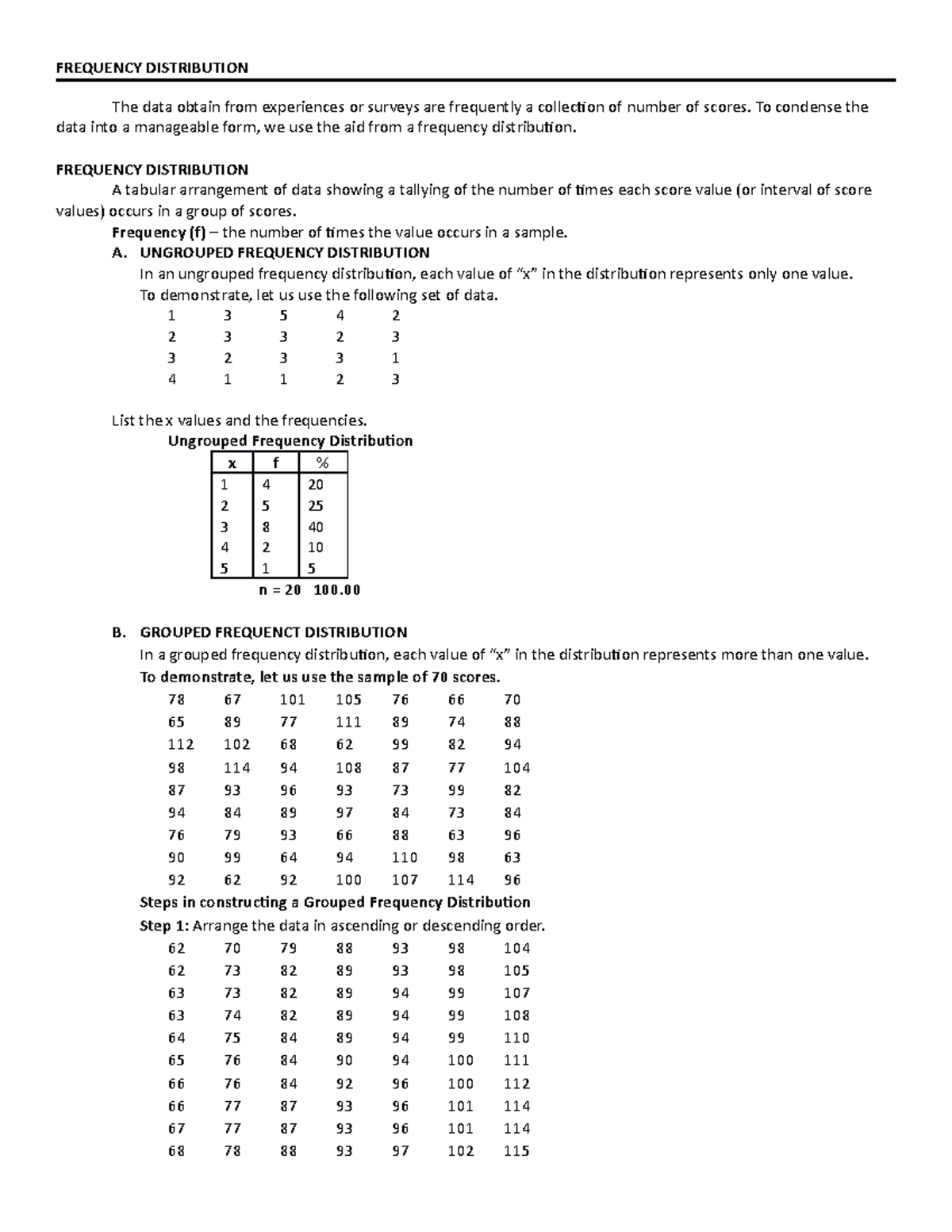 Ge 3 - Another For First Year - FREQUENCY DISTRIBUTION The data obtain ...