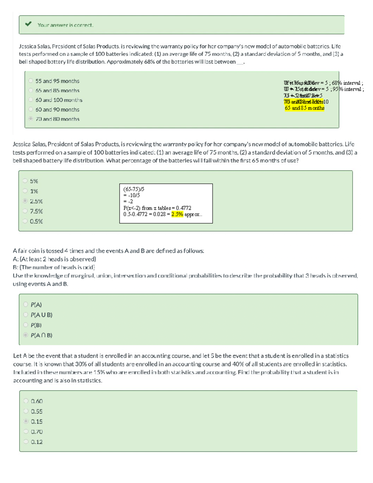 EC255 - notes - U = 75 ; std = 5 ; 68% interval ; U +- 1 std. dev. 75 ...