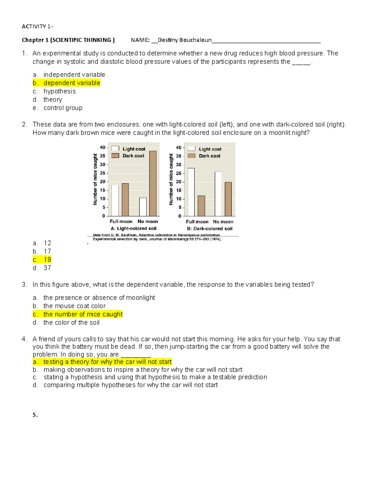 HW Activity 1-Ch 1-2 - ch 1-2 hw - ACTIVITY 1- Chapter 1 (SCIENTIFIC THINKING ) NAME: Destiny ...