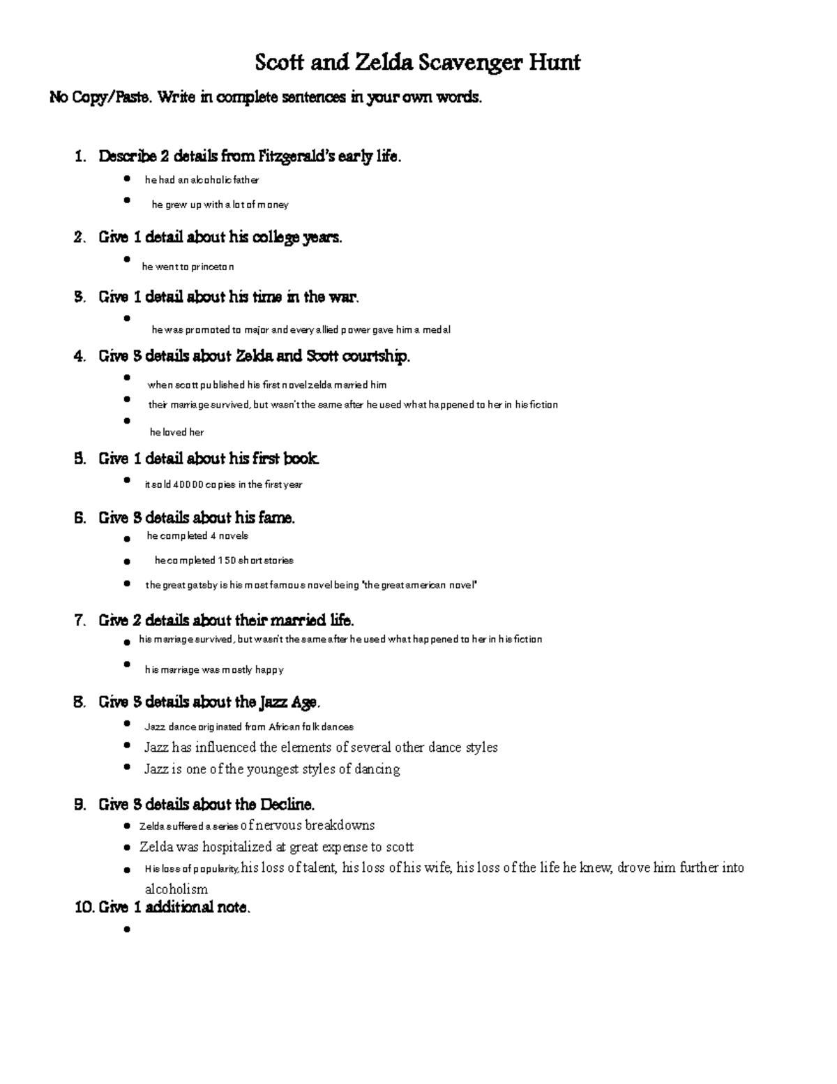 Ashton Minix - Scott and Zelda Scavenger Hunt for Fitzgerald PPT ...