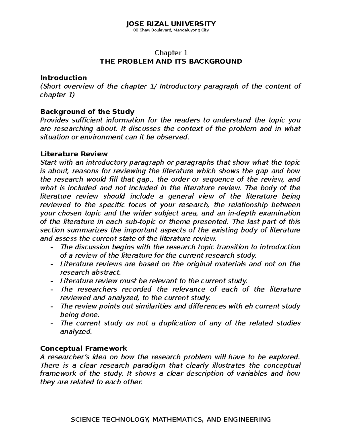Chapter 1 Template - JOSE RIZAL UNIVERSITY 80 Shaw Boulevard ...