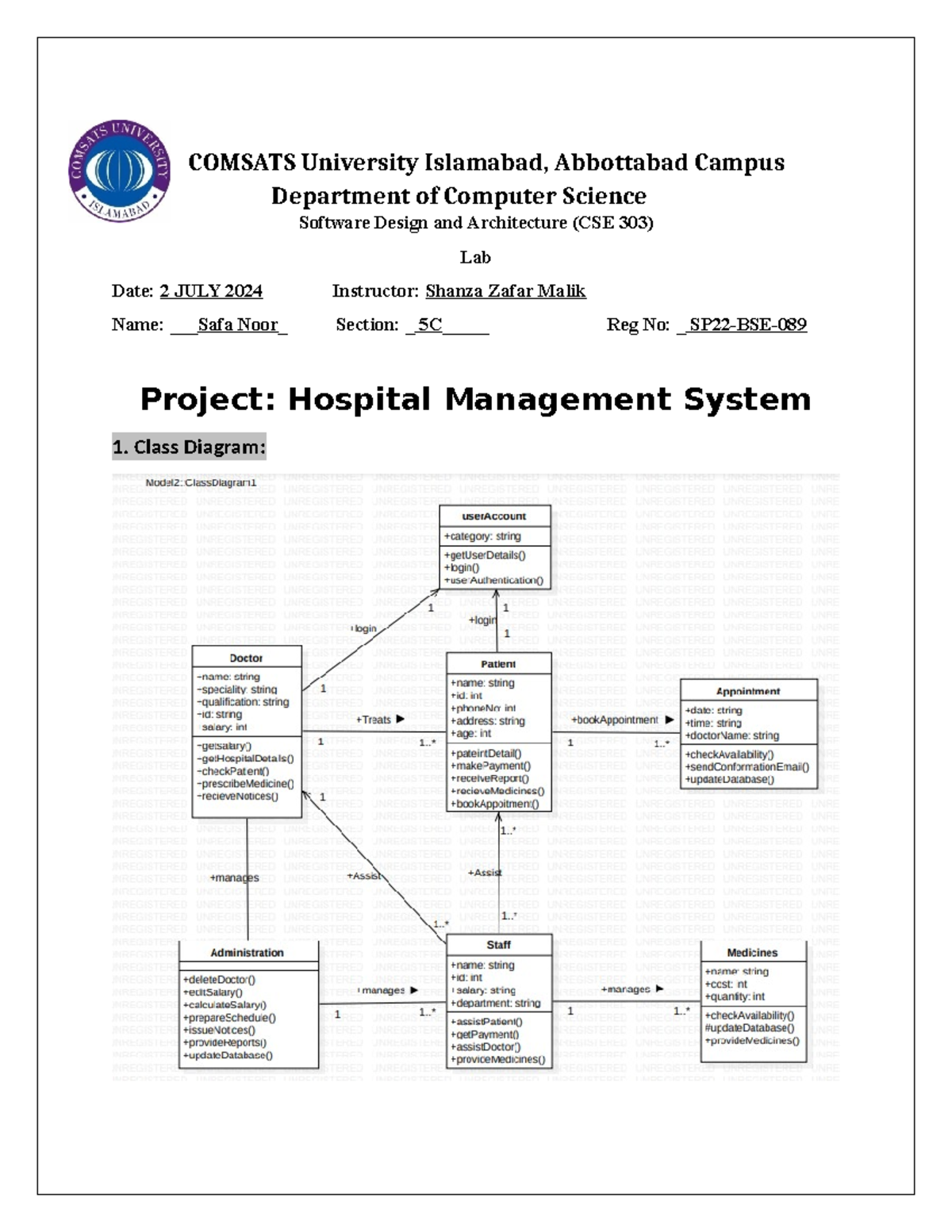 Lab FInal - uml diagrams for hospital management system - COMSATS ...