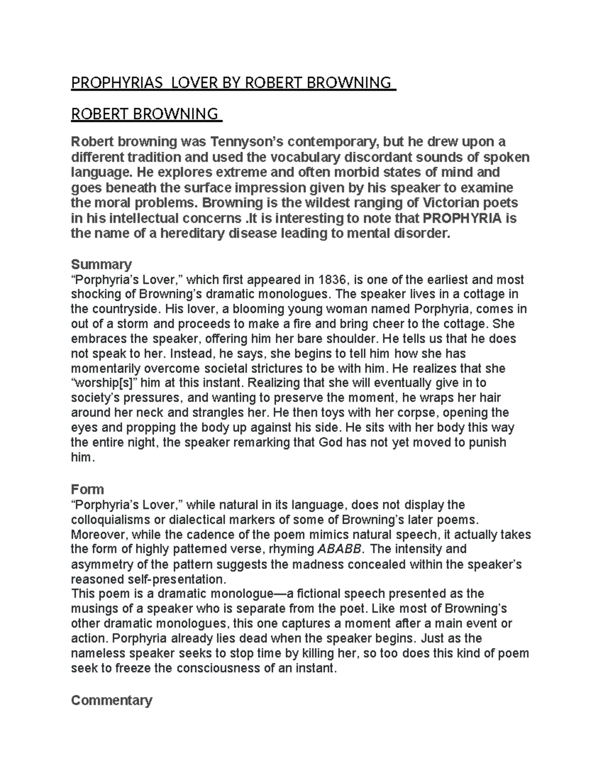 Prophyrias Lover BY Robert Browning - PROPHYRIAS LOVER BY ROBERT ...