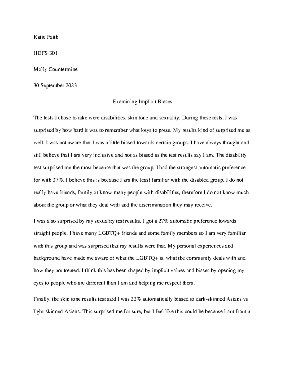 Implicit biases doc - take 3 tests and describe results - Katie Faith ...