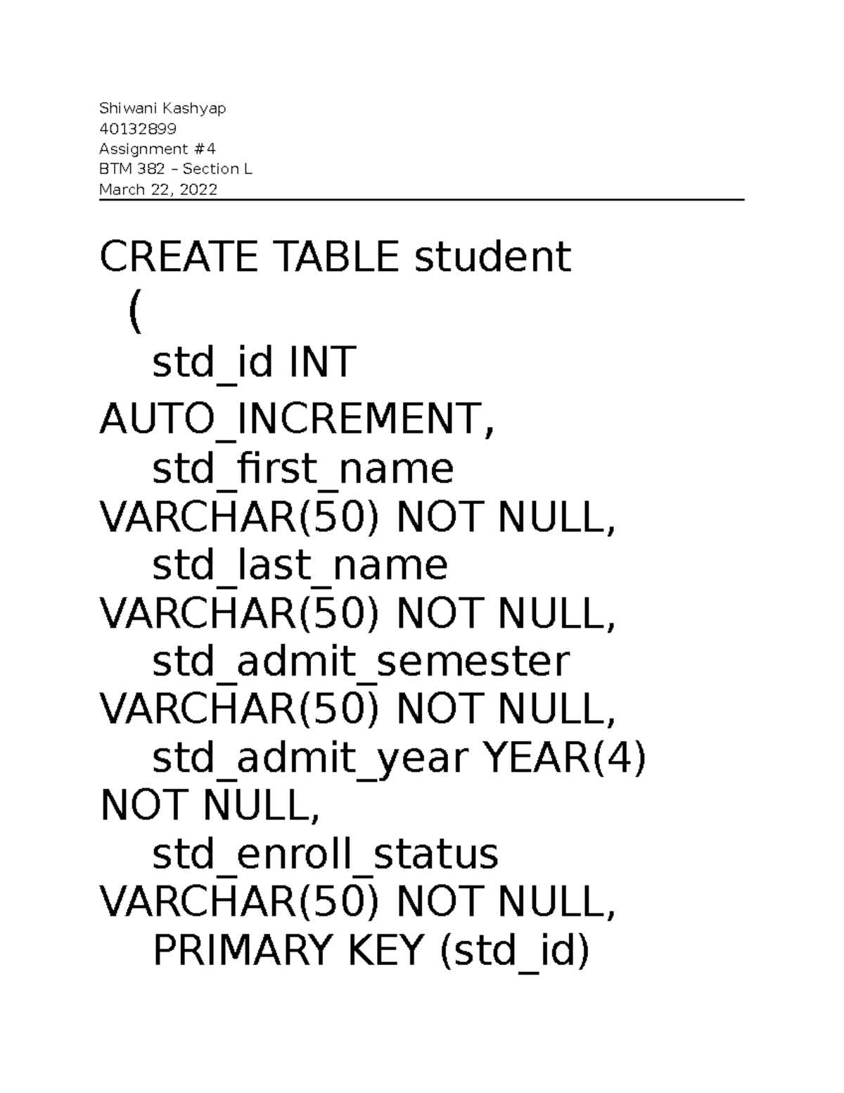 Assignment #4 - BTM 382 - Shiwani Kashyap 40132899 Assignment #4BTM 382 – Section L March 22 ...