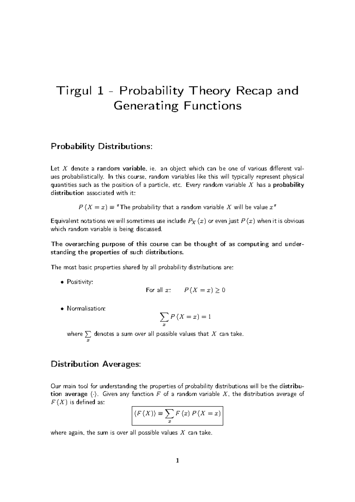 First Section - Review of Probability - Tirgul 1 - Probability Theory ...