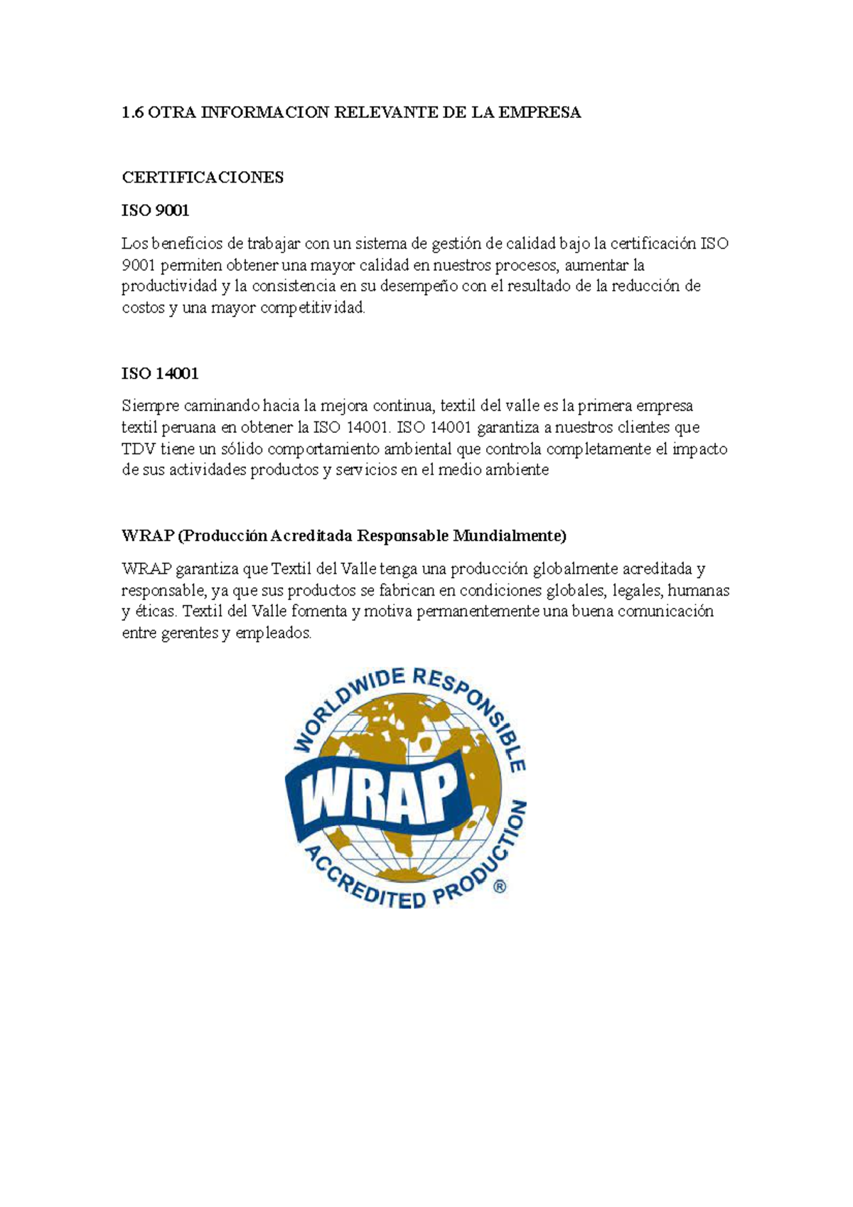 Otra informacion relevante de la empresa - 1 OTRA INFORMACION RELEVANTE ...