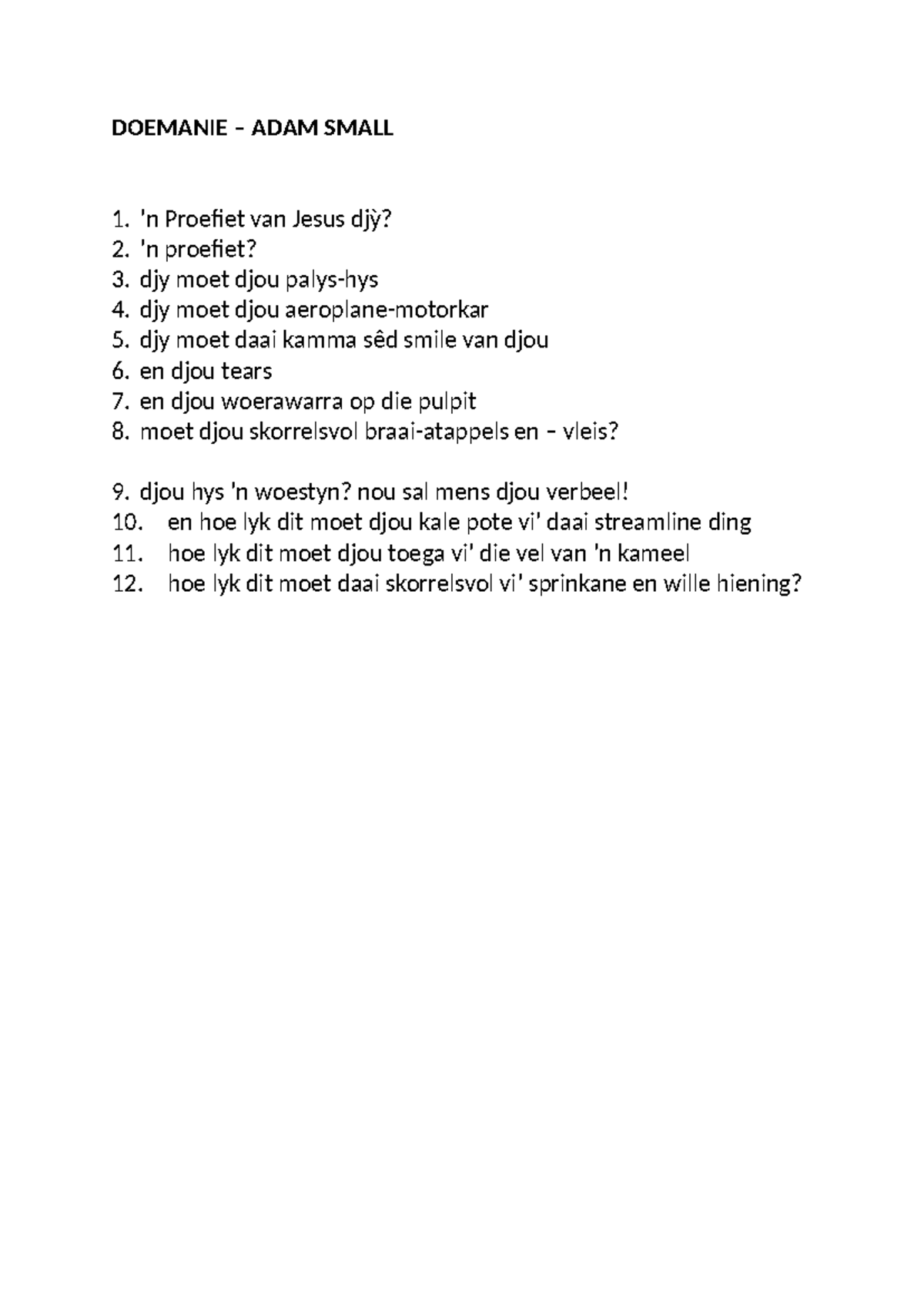 Doemanie - Study notes and revision work - DOEMANIE – ADAM SMALL ’n ...