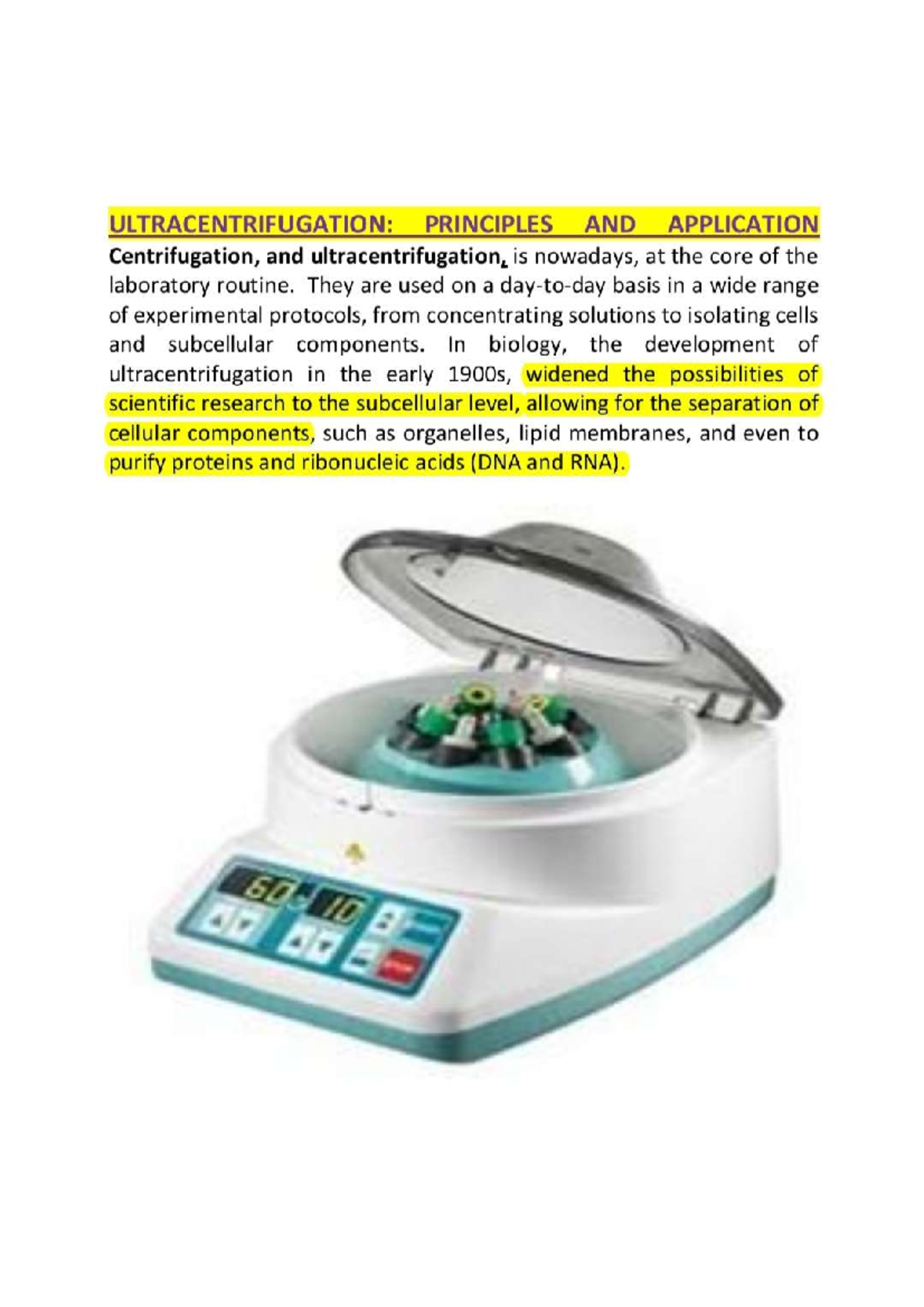 Ultracenfrifugation - For studies only. Centrifugation - Chemistry ...