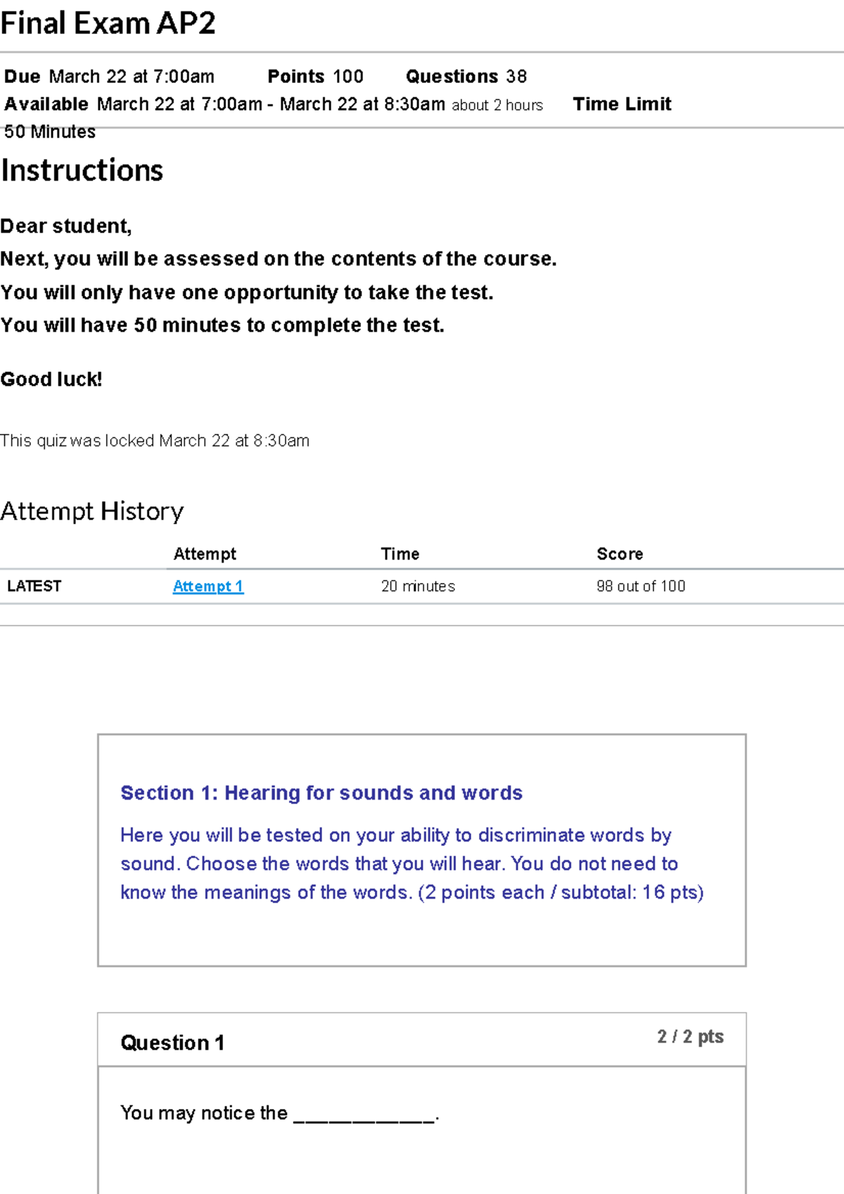 AP2 Final EXAM 4 PTOS - Final Exam AP Attempt Time Score LATEST Attempt ...