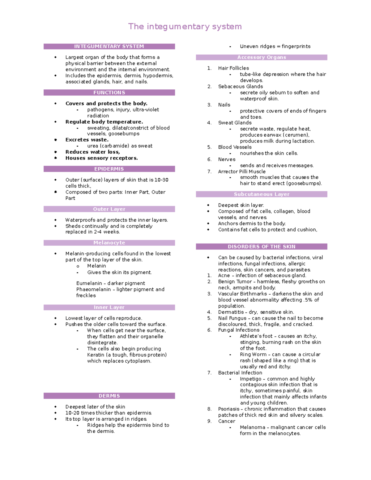Integumentary System Reviewer - The integumentary system INTEGUMENTARY ...