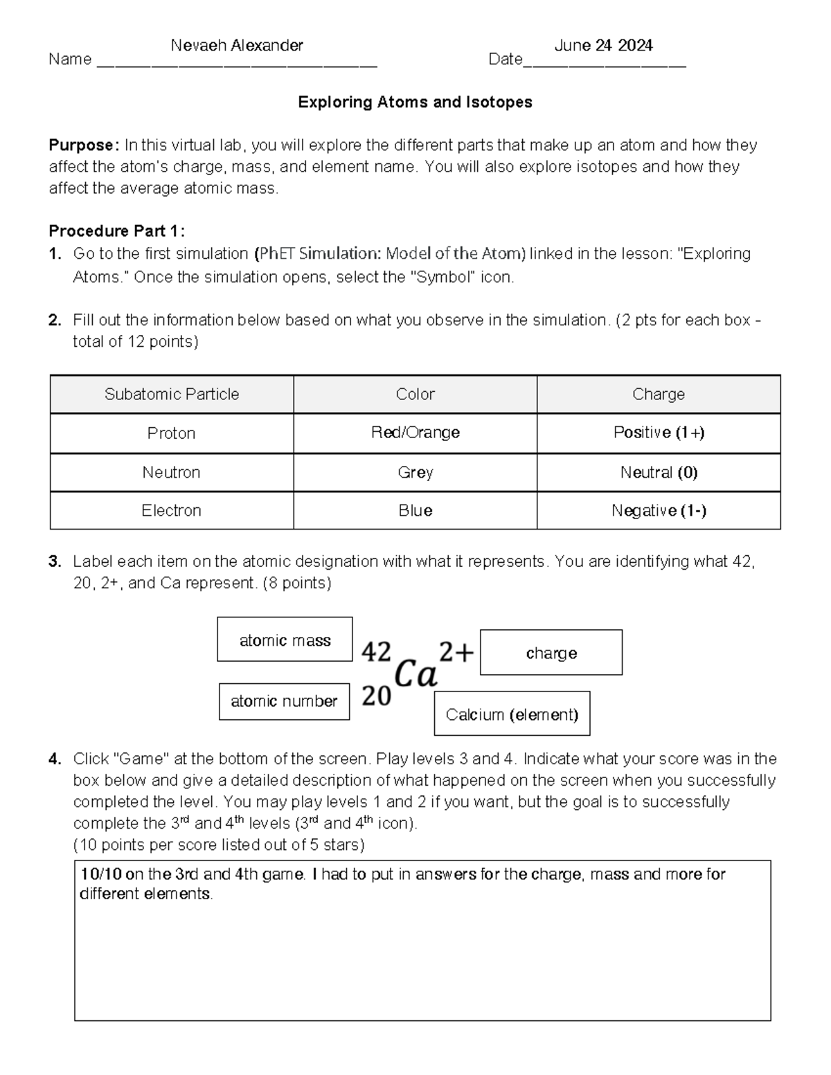 Exploring Atoms Lab Worksheet Name