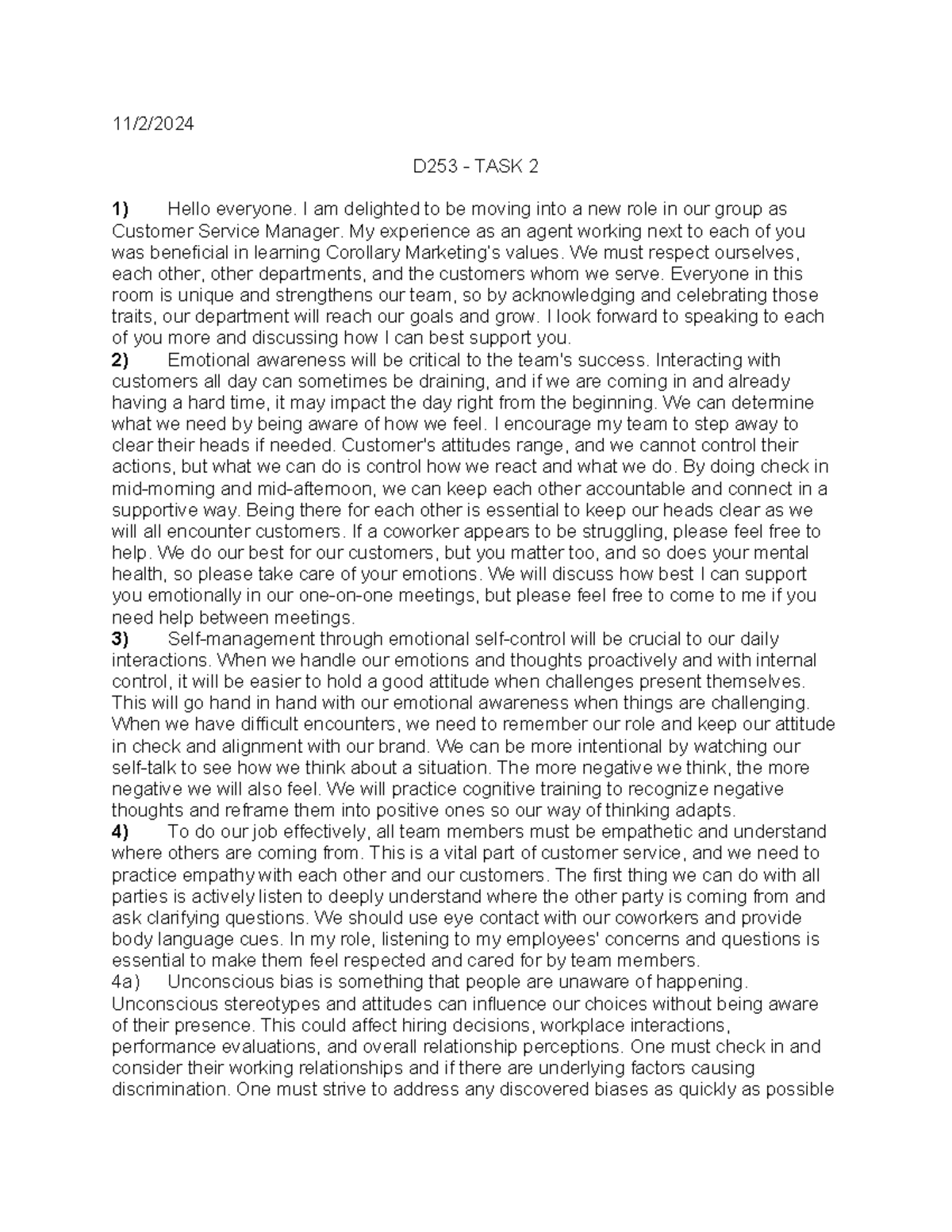 D253 v4 - RSM3 Task 2 Studoco - 11/2/ D253 - TASK 2 Hello everyone. I ...