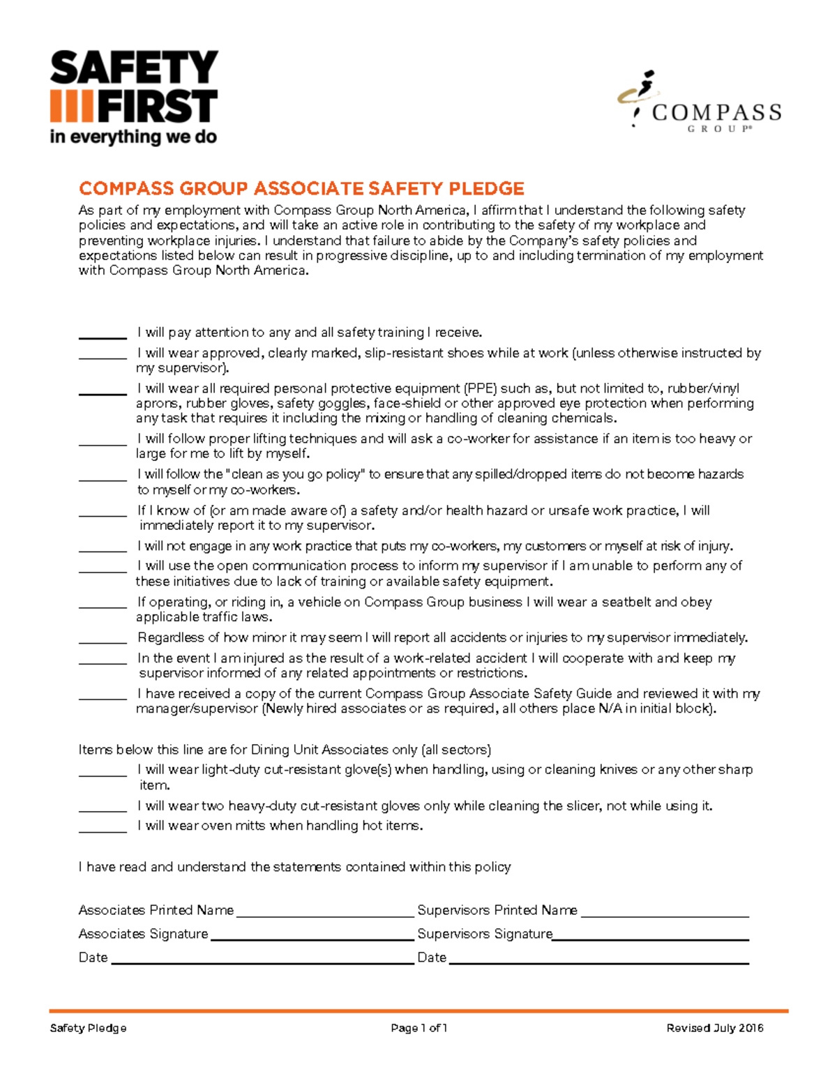 Get Form - ssss - Page 1 of 1 Safety Pledge Page 1 of 1 Revised July ...