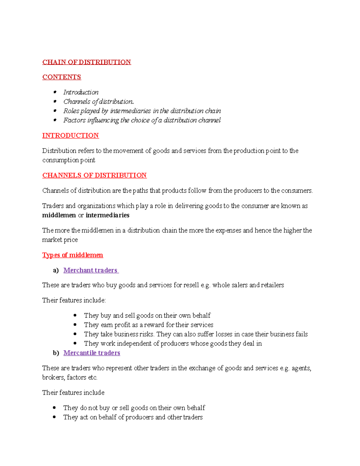 FORM Three BST Notes chains - CHAIN OF DISTRIBUTION CONTENTS ...
