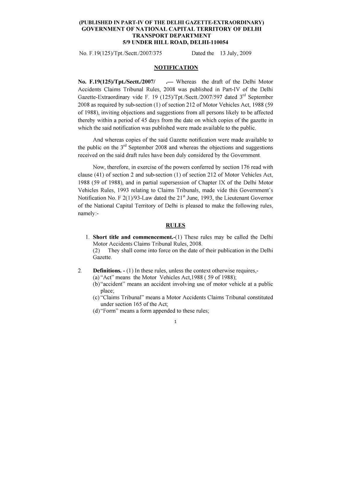 Mact - bare act mact - (PUBLISHED IN PART-IV OF THE DELHI GAZETTE ...