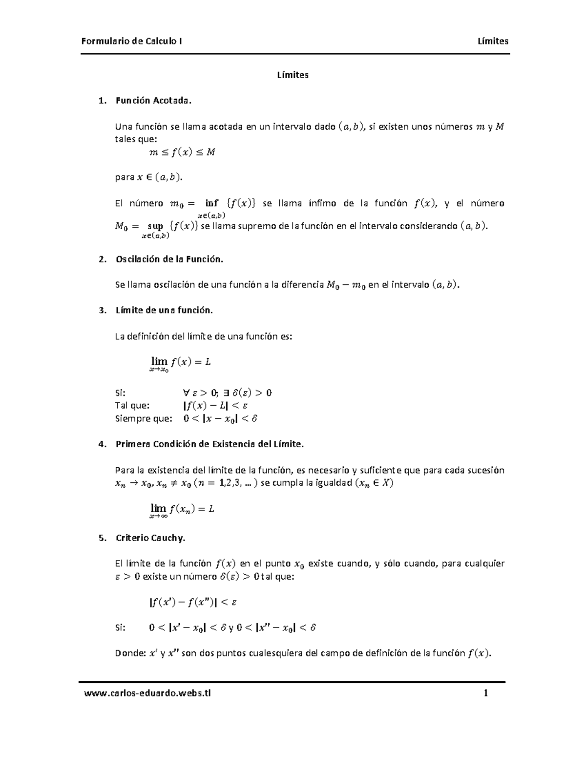 54762688 08 Formulario de Limites - Límites Función Acotada. Una ...