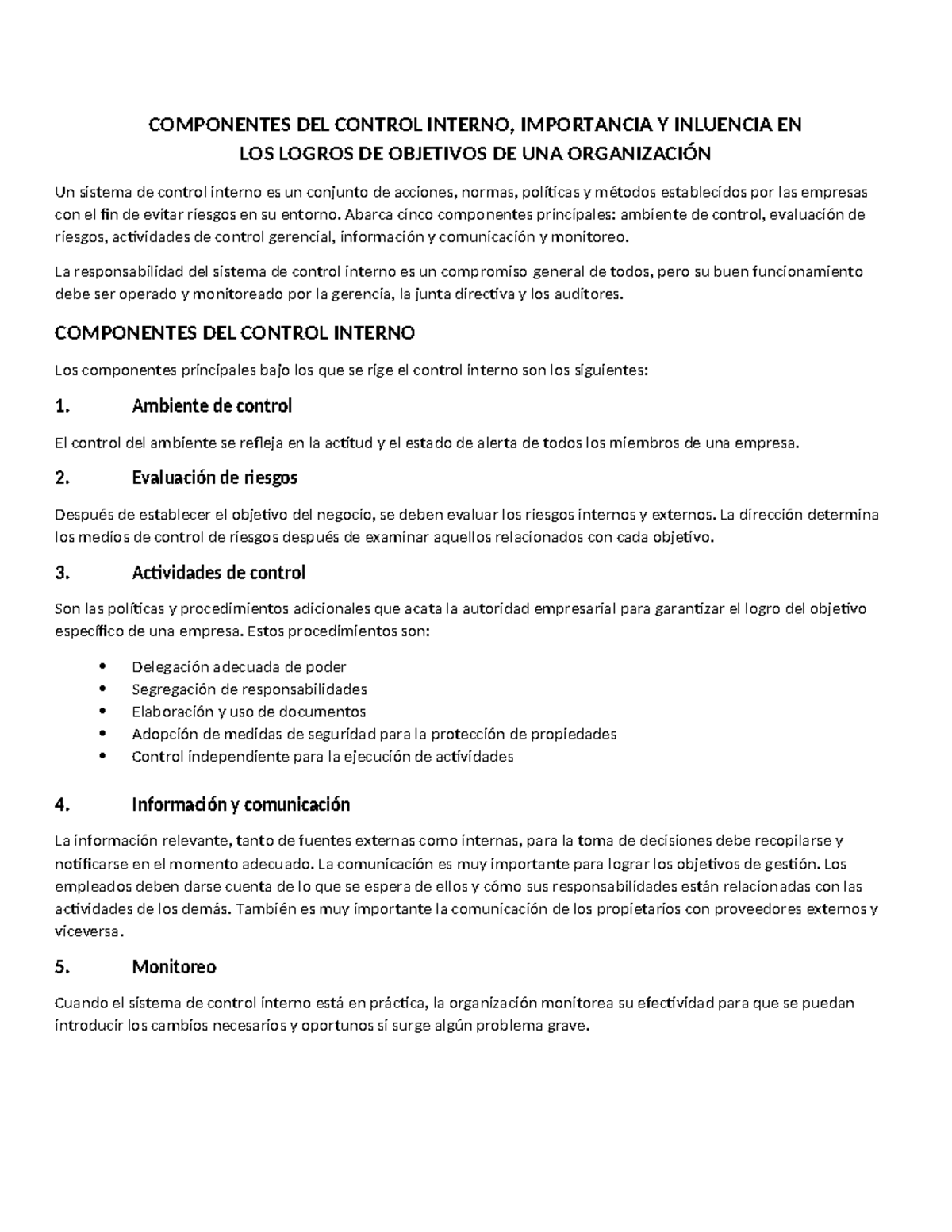 Componentes DEL Control Interno - COMPONENTES DEL CONTROL INTERNO ...