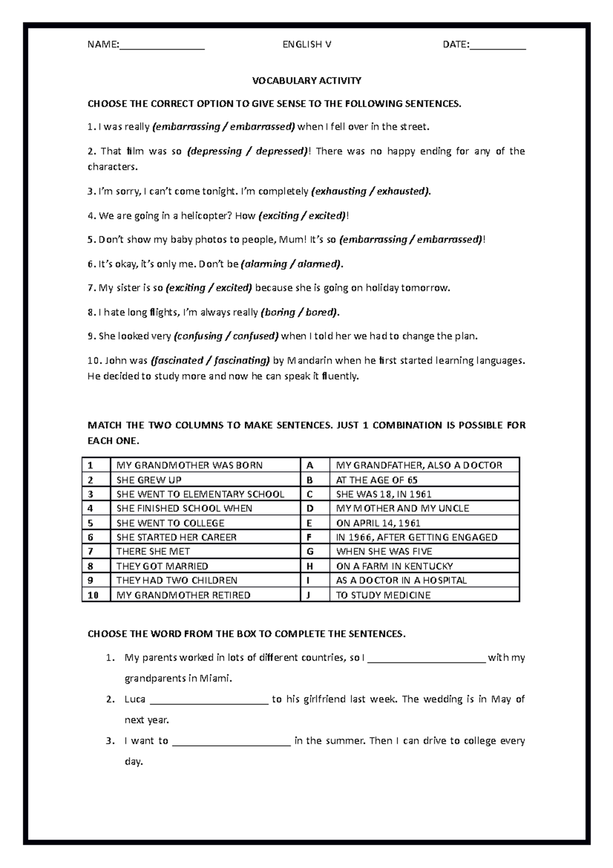 Vocabulary Building Activity - NAME:_______________ ENGLISH V DATE ...