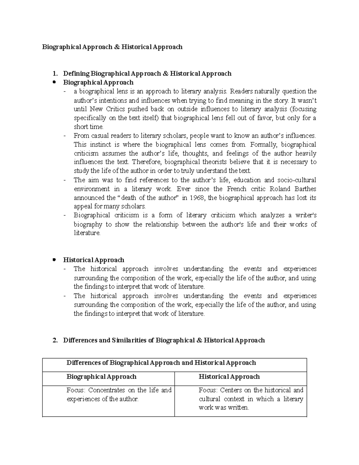 Biographical Approach & Historical Approach - Biographical Approach ...