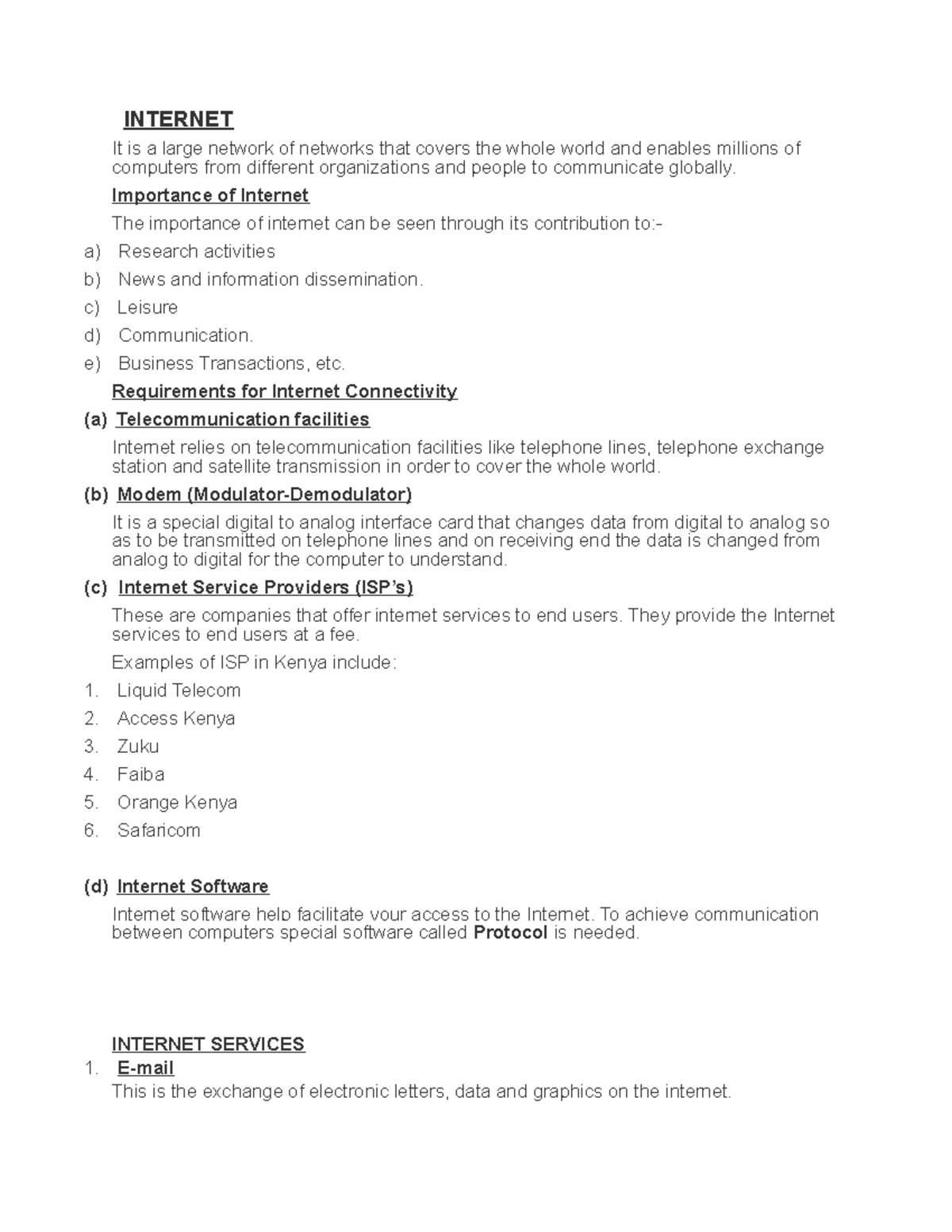 Internet AND Emails - keep learning - INTERNET It is a large network of ...