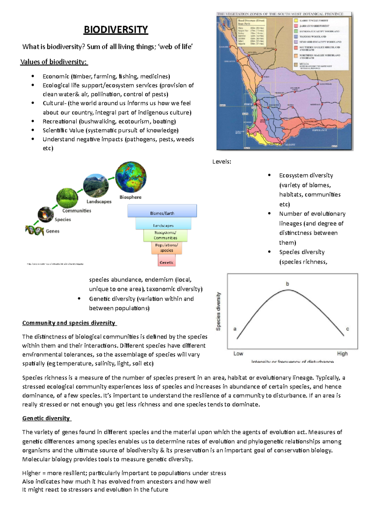 L4 Biodiversity - Lecture notes 4 - BIODIVERSITY What is biodiversity ...