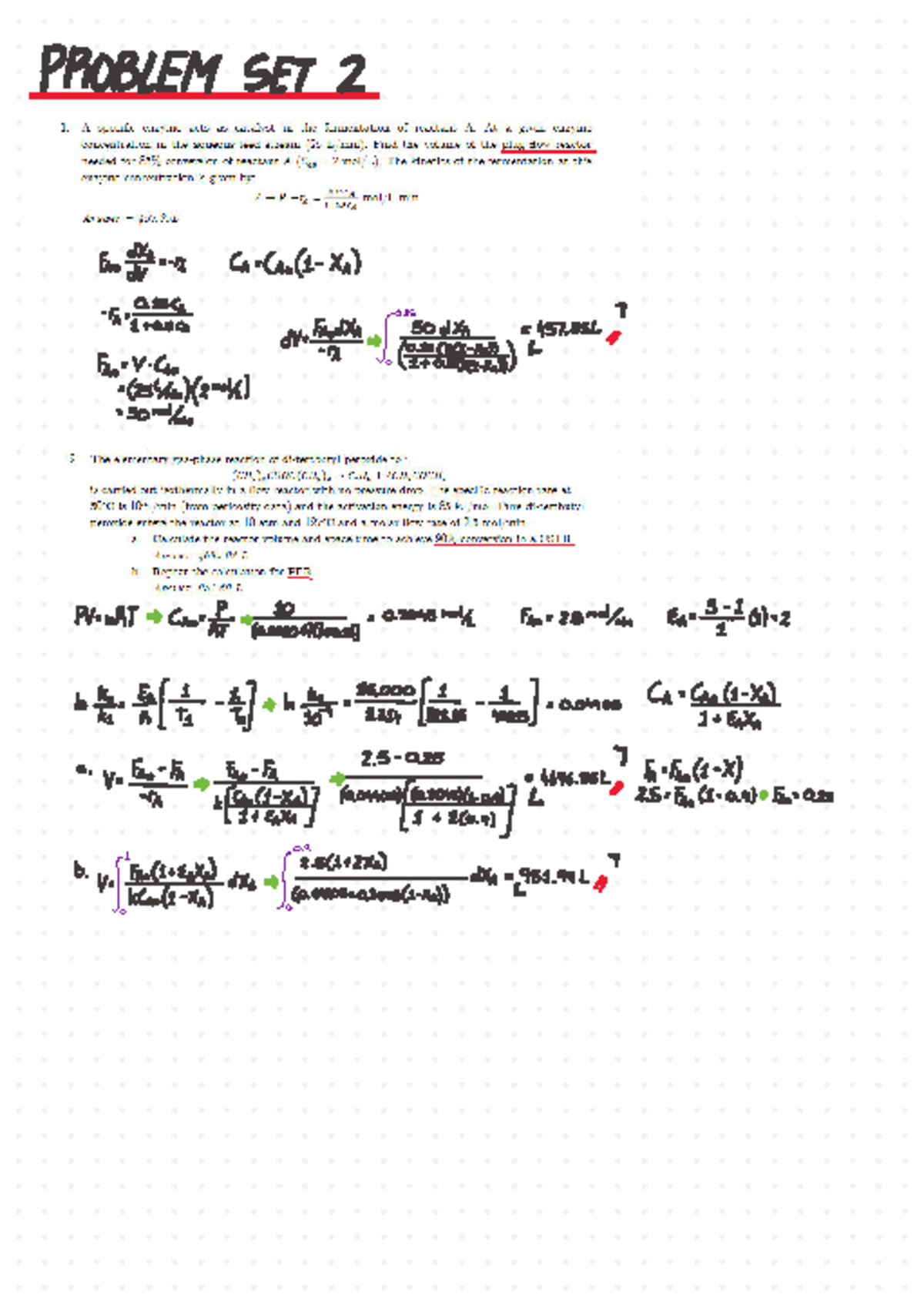 Problem-Set-2 - chemical reaction engineering problem set - PROBLEM SET 2 1. A specific enzyme ...