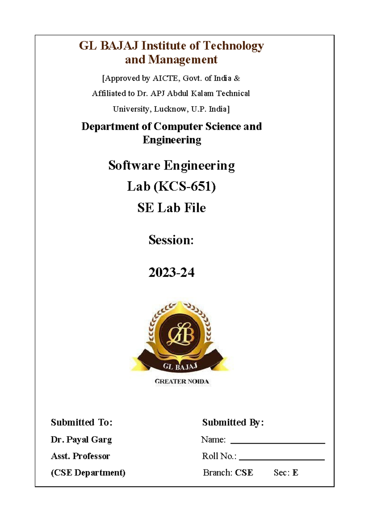 Selab file with diagrams - GL BAJAJ Institute of Technology and Management [Approved by AICTE ...