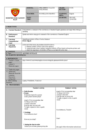 Lp english week 5 - Lesson plan - DATE:___________________ I ...