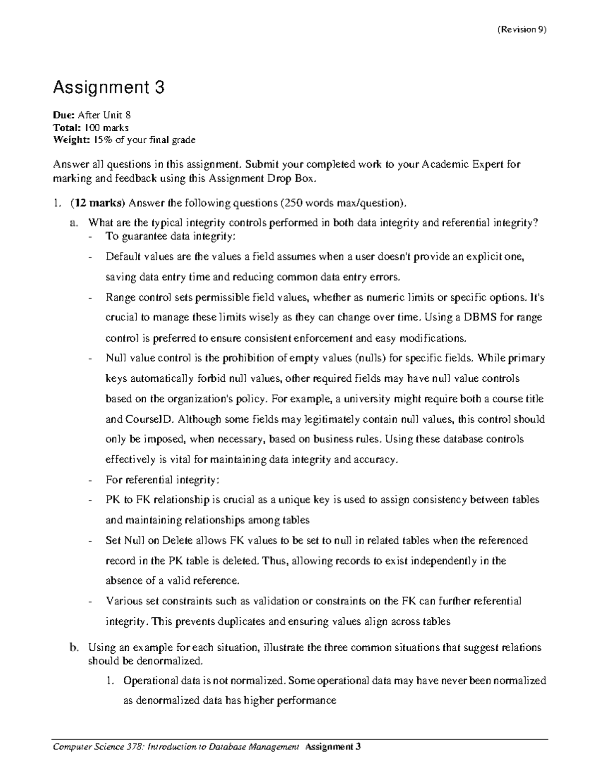 Assignment 3 - Submit your completed work to your Academic Expert for ...