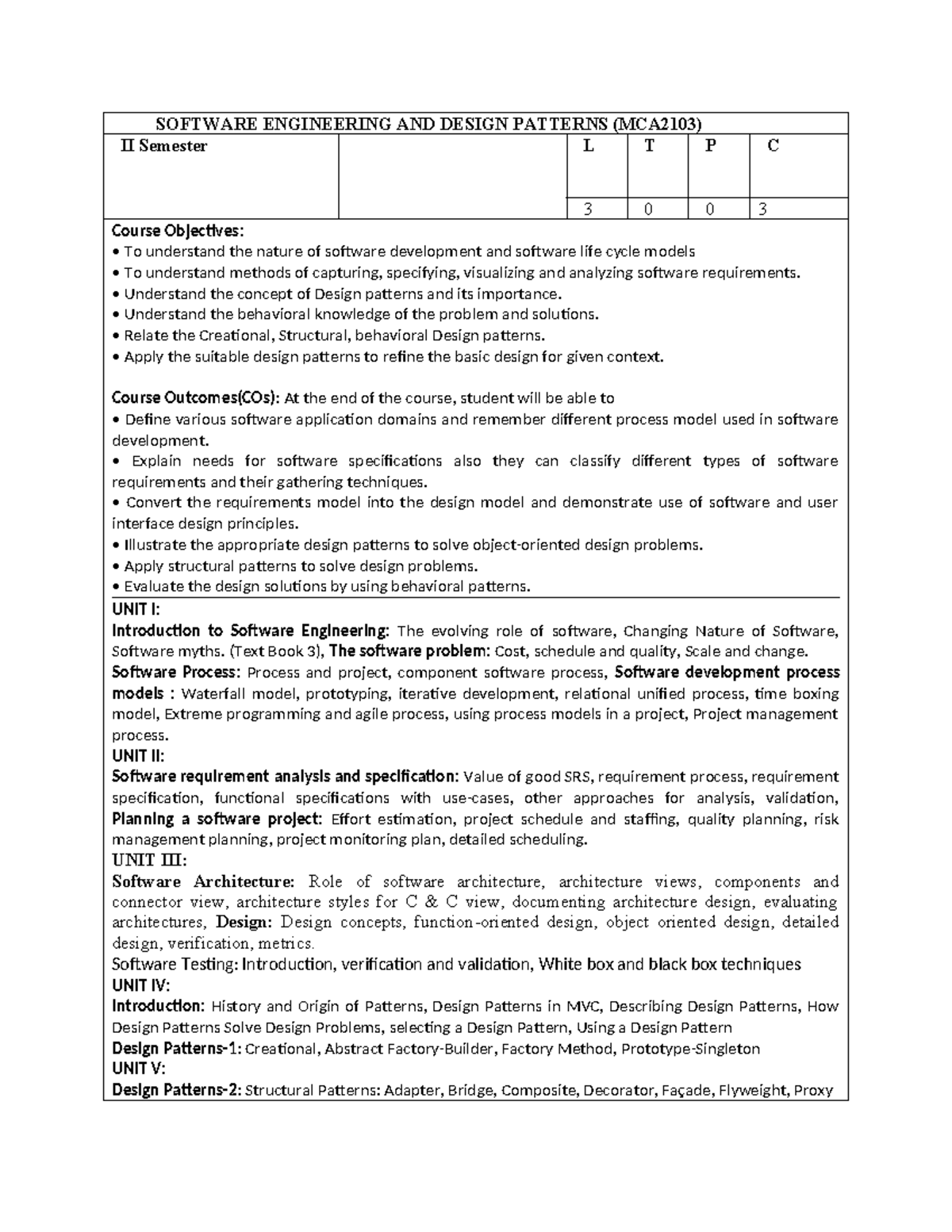 Software Engineering And Design Patterns Software Engineering And Design Patterns Mca2103 Ii