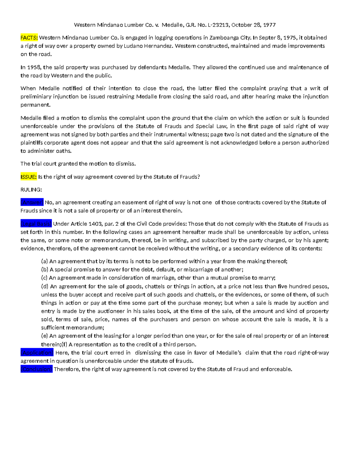 Western Mindanao Lumber Co - v. Medalle, G. No. L-23213, October 28 ...