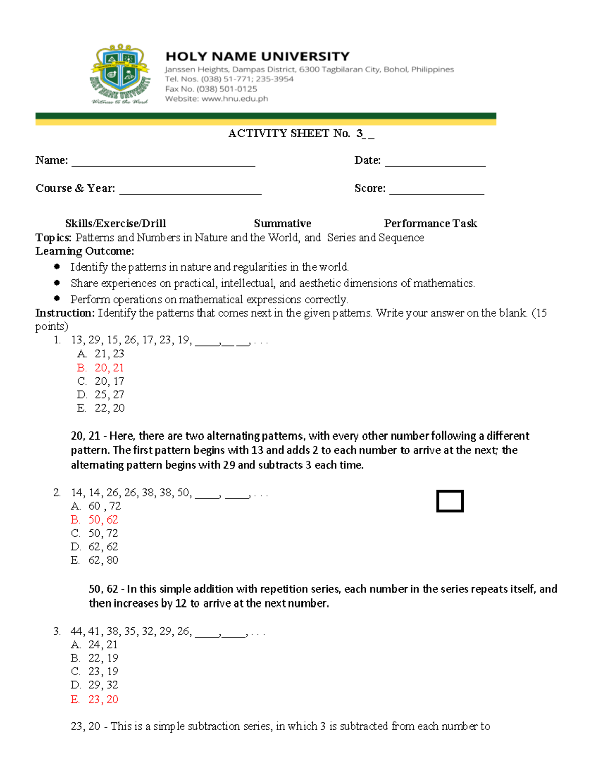 Gec Math Summmative 1 - Yui - ACTIVITY SHEET No. 3 Name ...