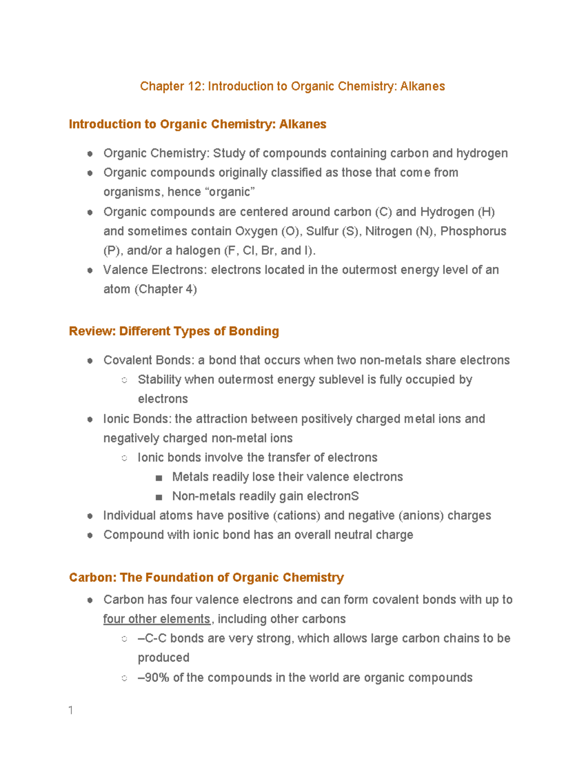 Ch. 12 Lecture Notes - Chapter 12: Introduction to Organic Chemistry ...