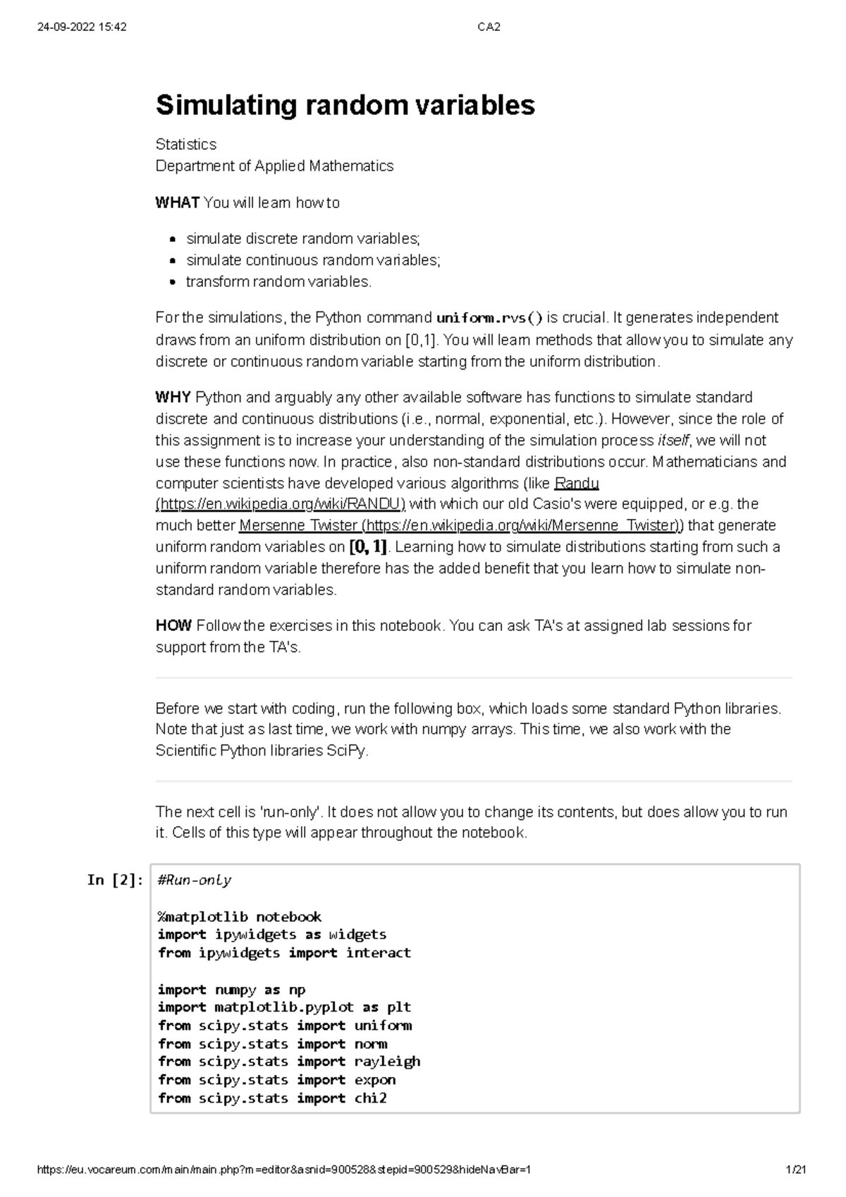 CA2 - Hoi - Simulating random variables Statistics Department of Applied Mathematics WHAT You ...