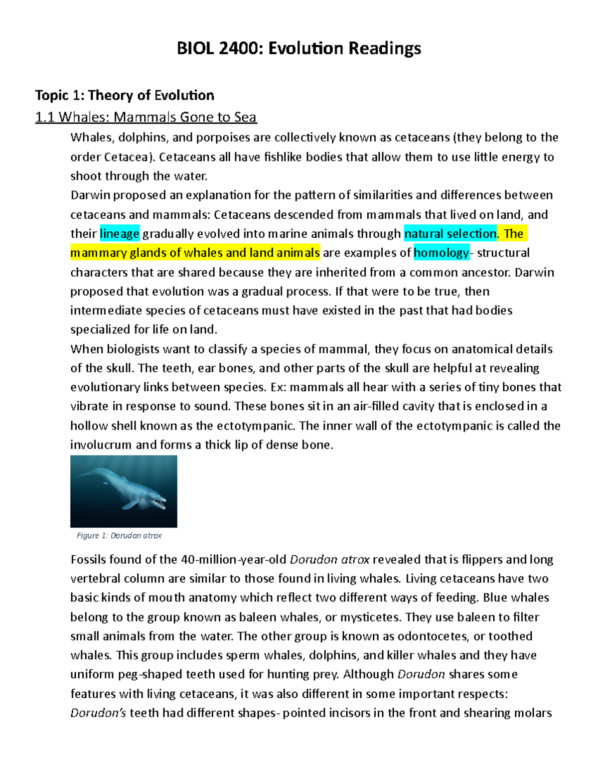 Evolution Readings - BIOL 2400: Evolution Readings Topic 1: Theory of ...