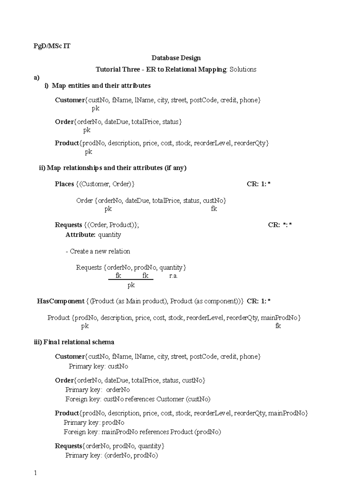 (JF) Tutorial 3 ER to Rel Mapping solutions 17Nov2020 - PgD/MSc IT Database Design Tutorial ...