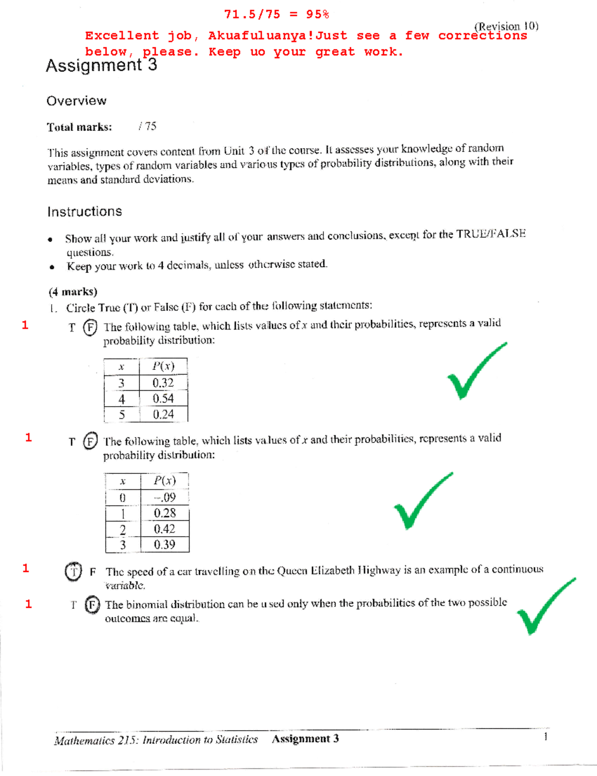 Assignment 3 Math Marked Assignment for Math 215 2019/2020. Solved work ...