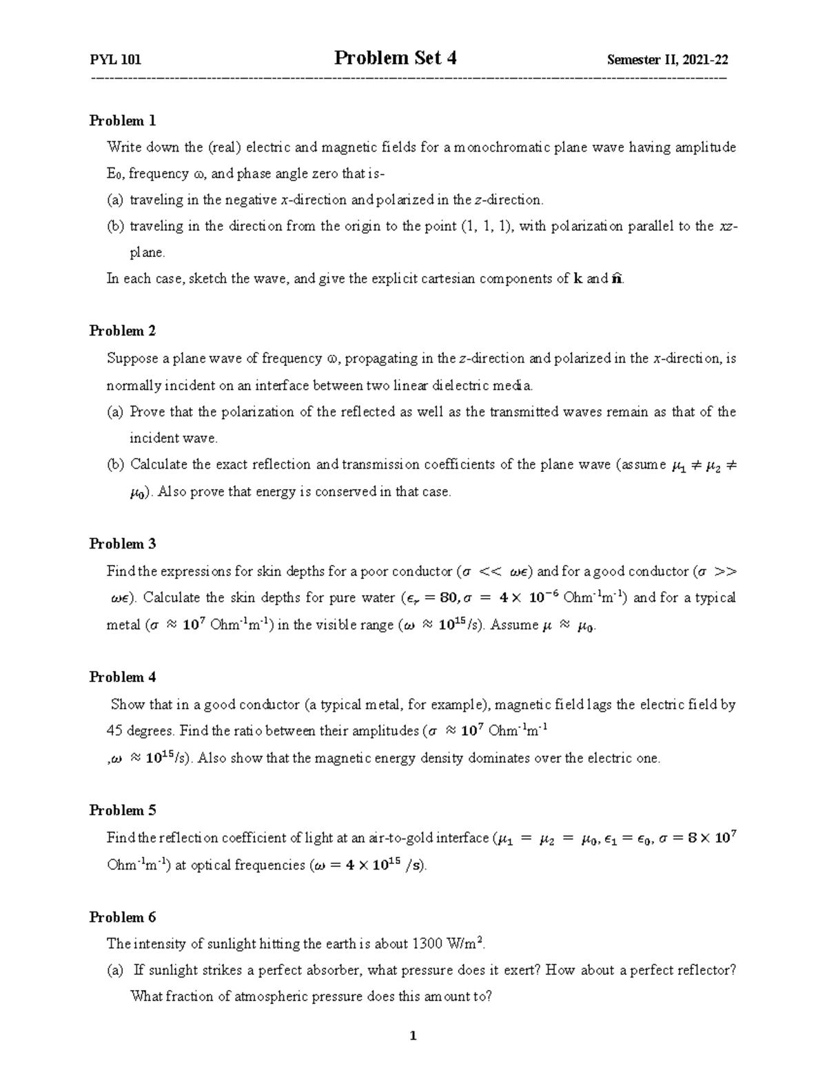 Tutorial-4 electrodynamics part in which you will study about electrodynamics - 1 PYL 101 ...