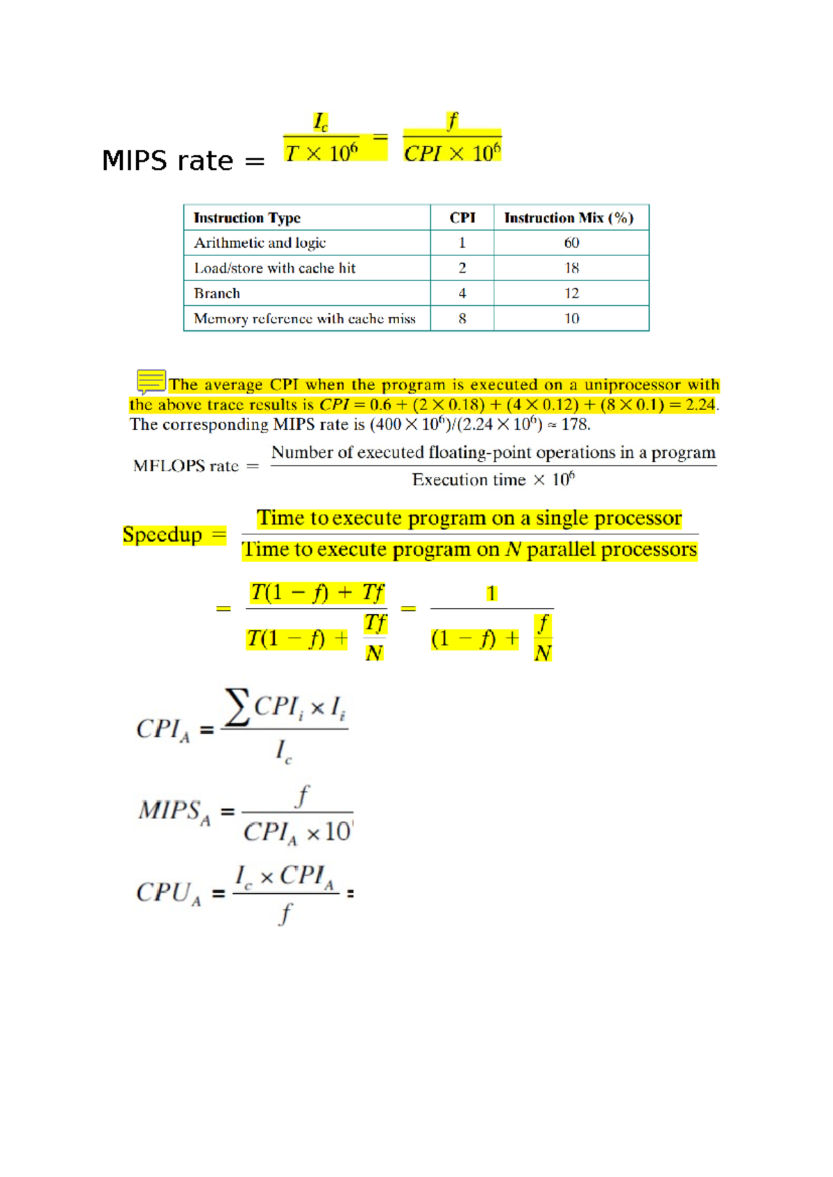 Công thức - Note - Database Systems - MIPS rate = - Studocu