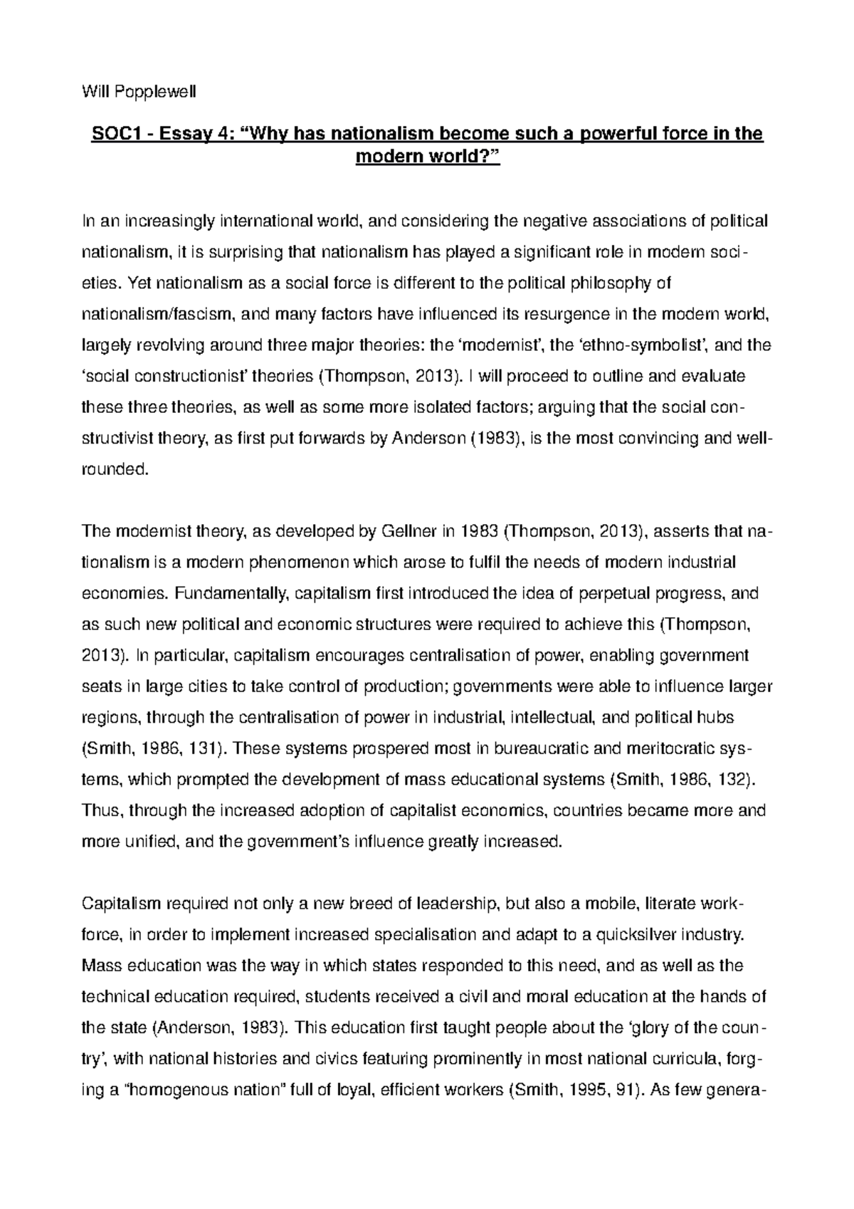 SOC1 - Essay 4- “Why has nationalism become such a powerful force in ...