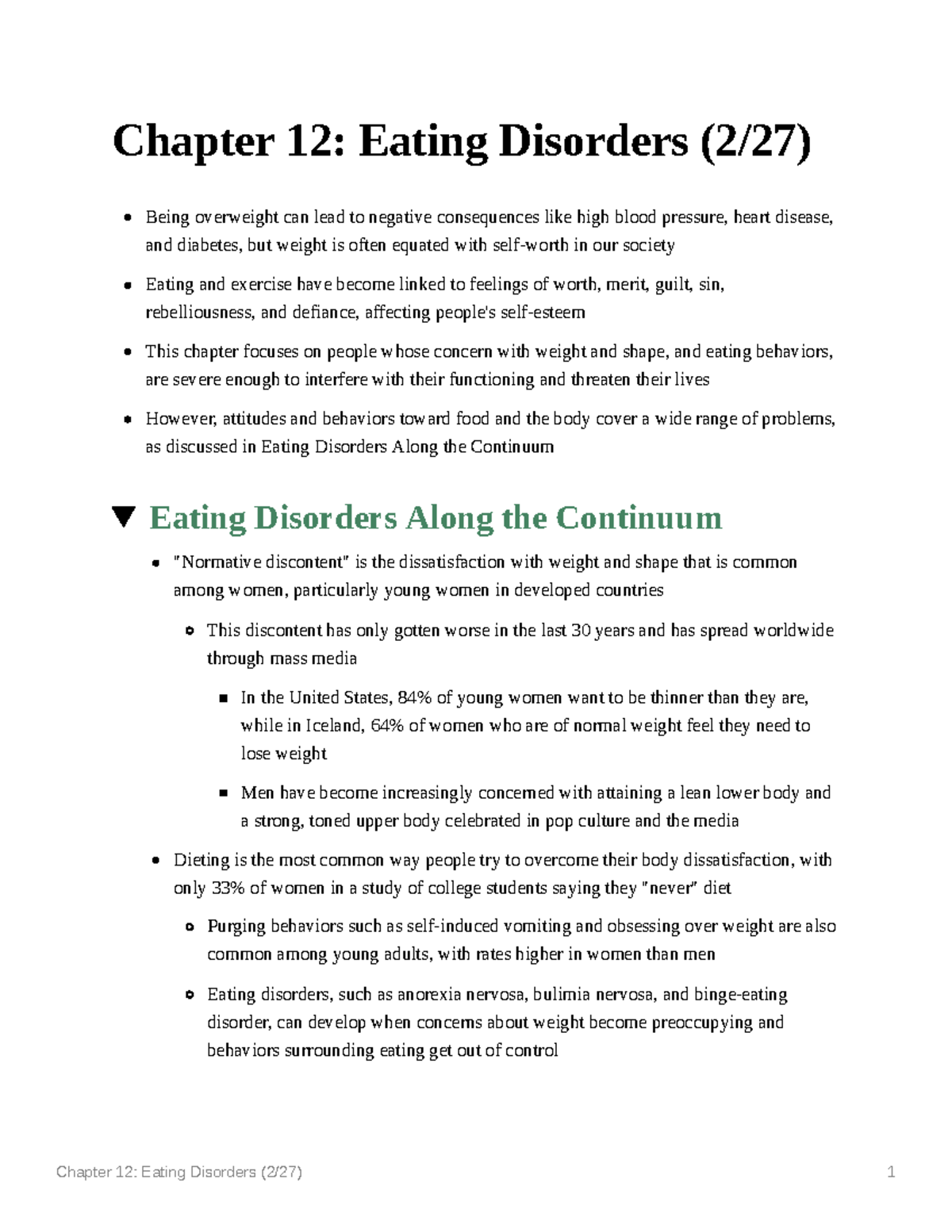 Chapter 12 Eating Disorders - Chapter 12: Eating Disorders (2/27) Being ...