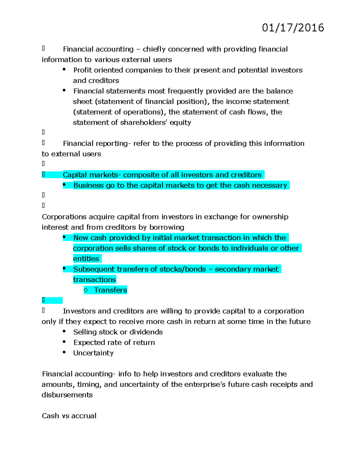 Chapter 1 - Summary Financial Accounting 1 - Financial accounting ...