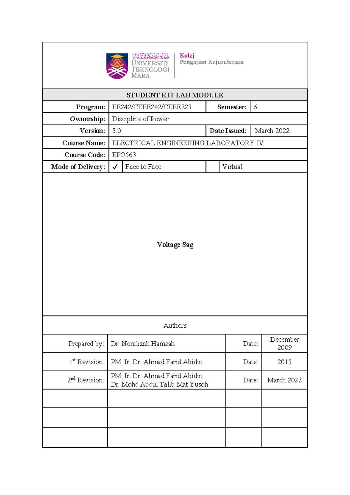 3. EPO563 [Student Kit] PU1 Voltage Sag - STUDENT KIT LAB MODULE ...