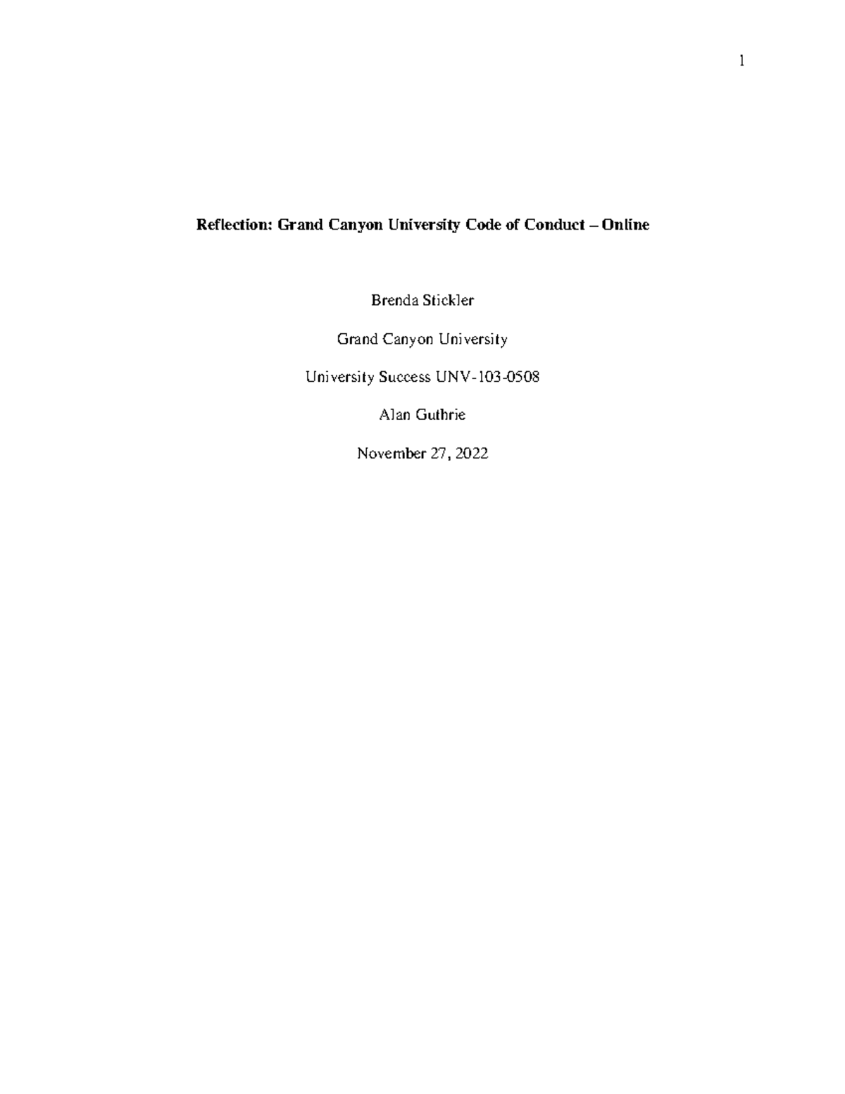 Reflection GCU Code of Conduct Online APA Paper - Reflection: Grand ...